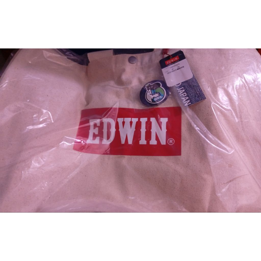 EDWIN 帆布袋 Tokyo Japan 肩背 側背、手提兩用大容量帆布袋另附布别針（全新） | 蝦皮購物