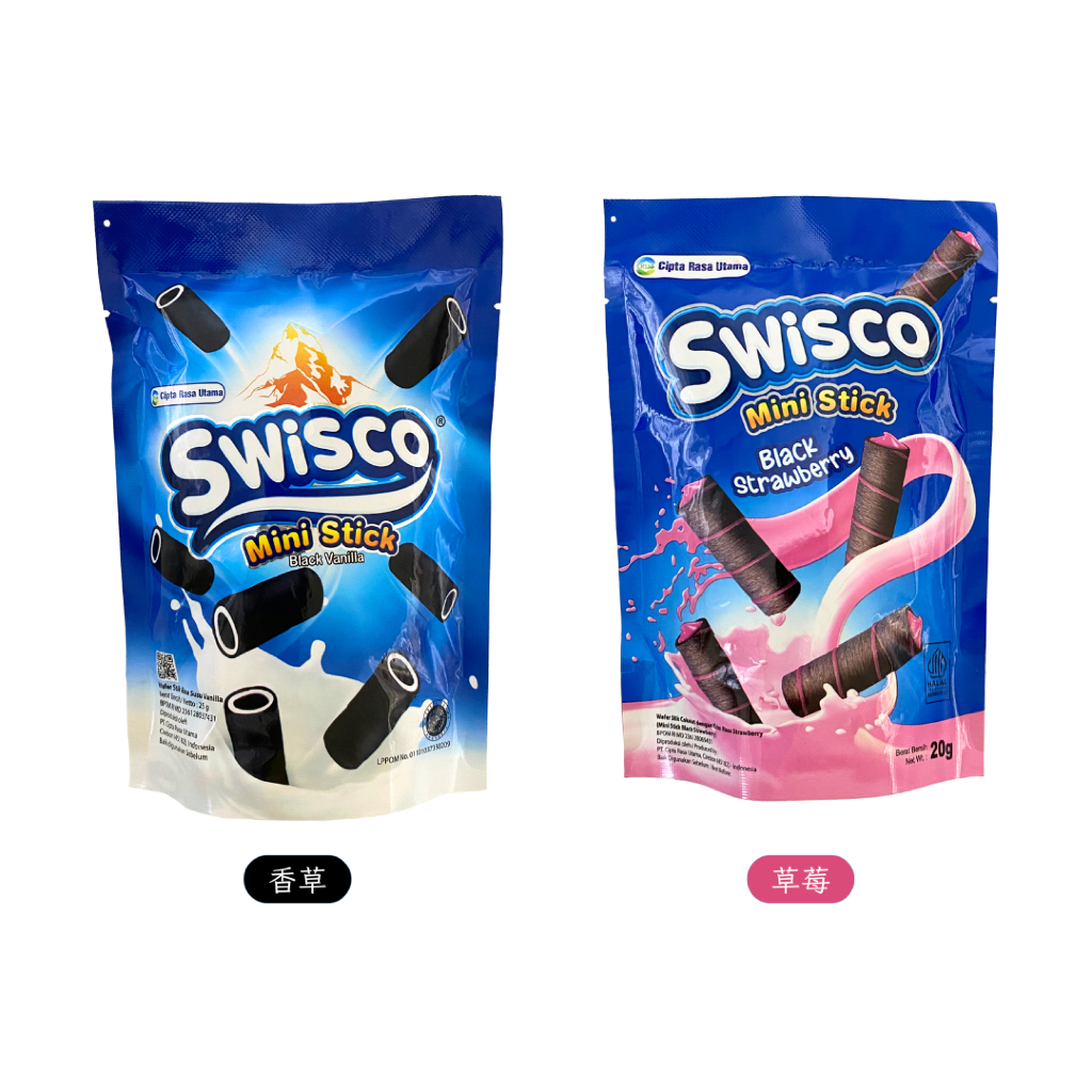 印尼 Swisco Mini Stick 輕食時刻 迷你 可可 威化捲 餅乾 香草 / 草莓 20g | 蝦皮購物