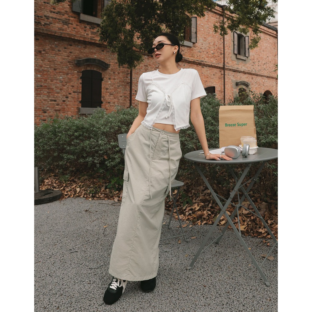 AIR SPACE PLUS 美式抽繩開衩工裝長裙(卡其/軍綠) 女裝 現貨 大尺碼 中大尺碼 | 蝦皮購物