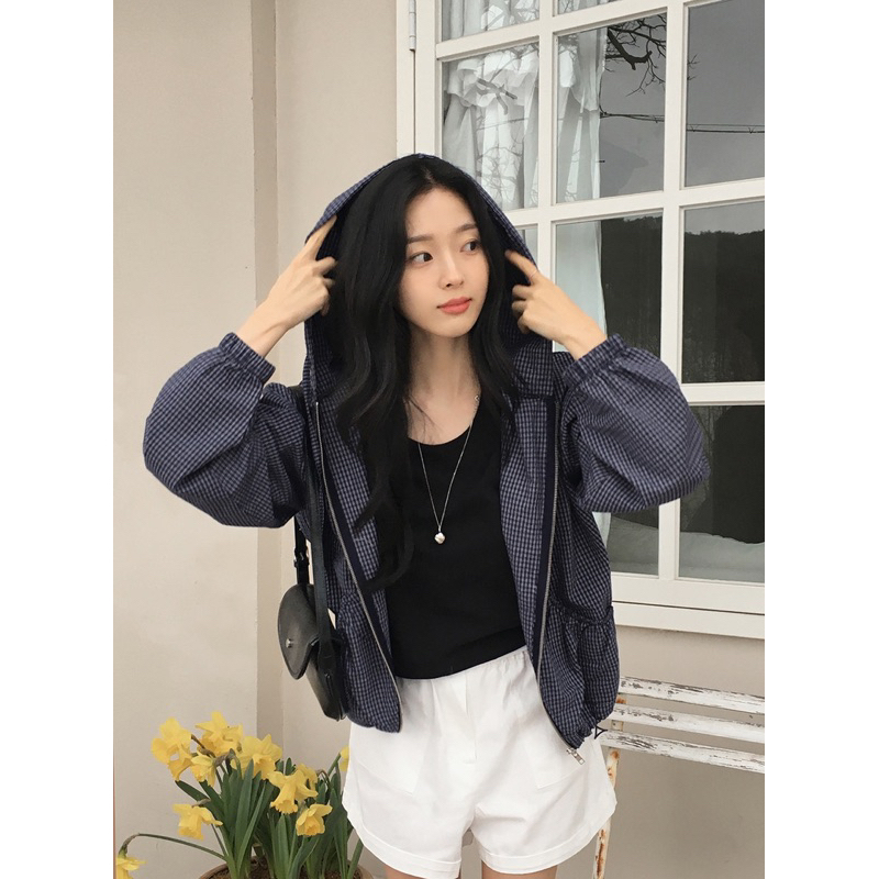 🇰🇷韓國代購🇰🇷 98doci 98度c 連帽夾克 正韓 薄外套 女生外套 輕量外套 格紋外套 連帽外套 防曬外套 | 蝦皮購物