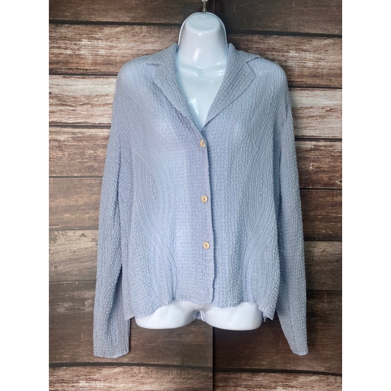 Batier 專櫃品牌 藍灰色蠶絲混紡壓褶外套F號25018 | 蝦皮購物