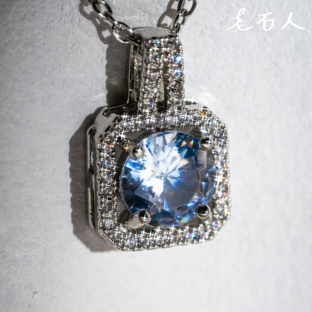 【藍鑽經典方瓶項鍊】鋯石、鈦鋼、醫療鋼、施華洛世奇Swarovski相同材質 / 老石人 Honest Stone | 蝦皮購物
