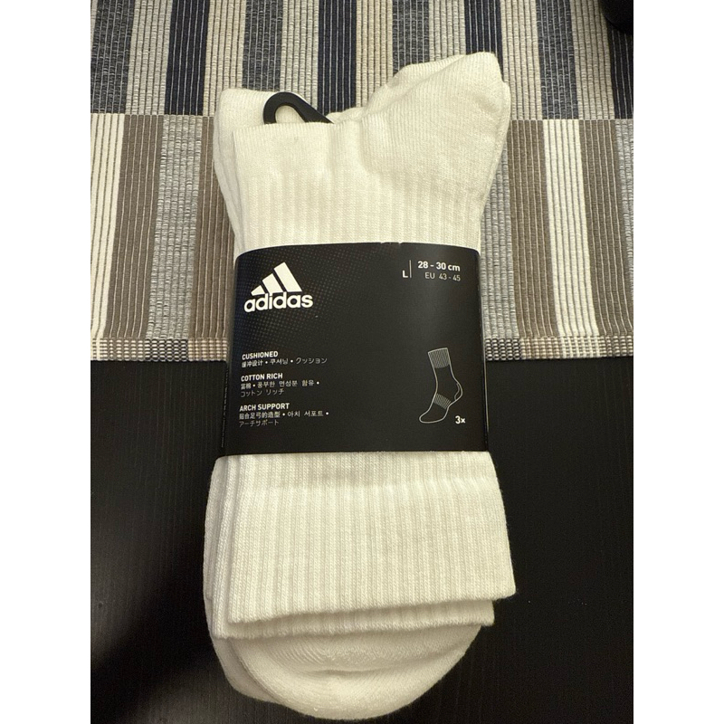ADIDAS 愛達 CUSH CRW 3PP 運動襪 DZ9356 白黑訓 練襪慢跑襪基本款中筒3雙透氣吸汗L號 | 蝦皮購物