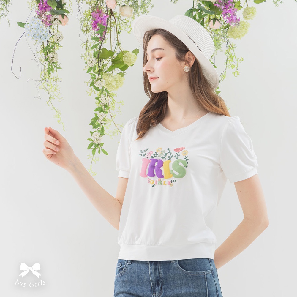 Iris Girls 艾莉詩 繽紛花朵文字棉質上衣-淺綠色 41930 | 蝦皮購物