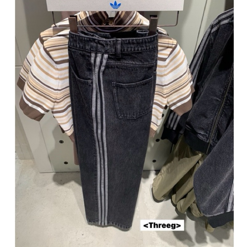 Threeg ADIDAS OG DENIM 3S PANT 牛仔長褲 三線 寬鬆版型 黑色 女款 JD3109 | 蝦皮購物