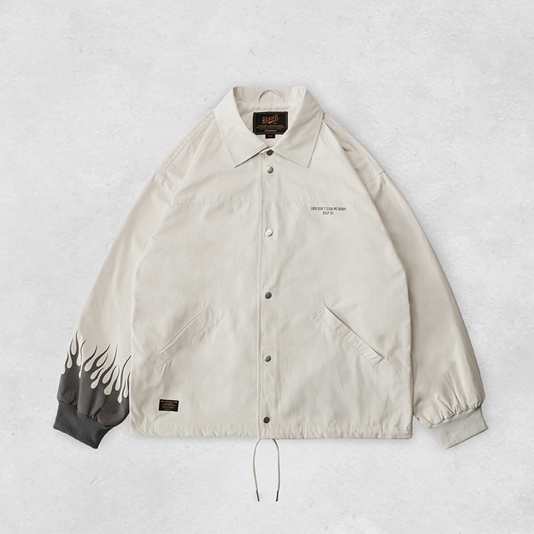[B-SIDE]BSSP ON FIRE COACH JACKET火焰袖寬版教練外套米白色 | 蝦皮購物