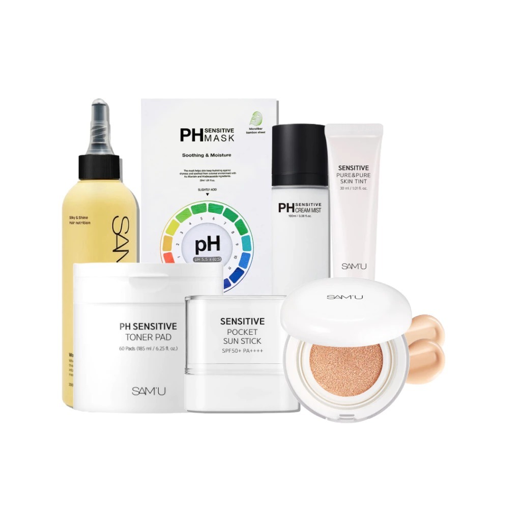 SAM'U｜SAMU 莎繆 PH舒緩面膜 防曬棒 氣墊 棉片 噴霧 素顔霜 敏感肌膚 護髮 保濕｜FLOS｜ | 蝦皮購物