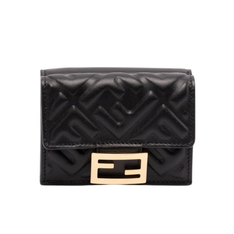 【FENDI 芬迪】Micro Trifold Baguette 微型 三摺 納帕皮革 短夾 皮夾 黑色 8M0395 | 蝦皮購物