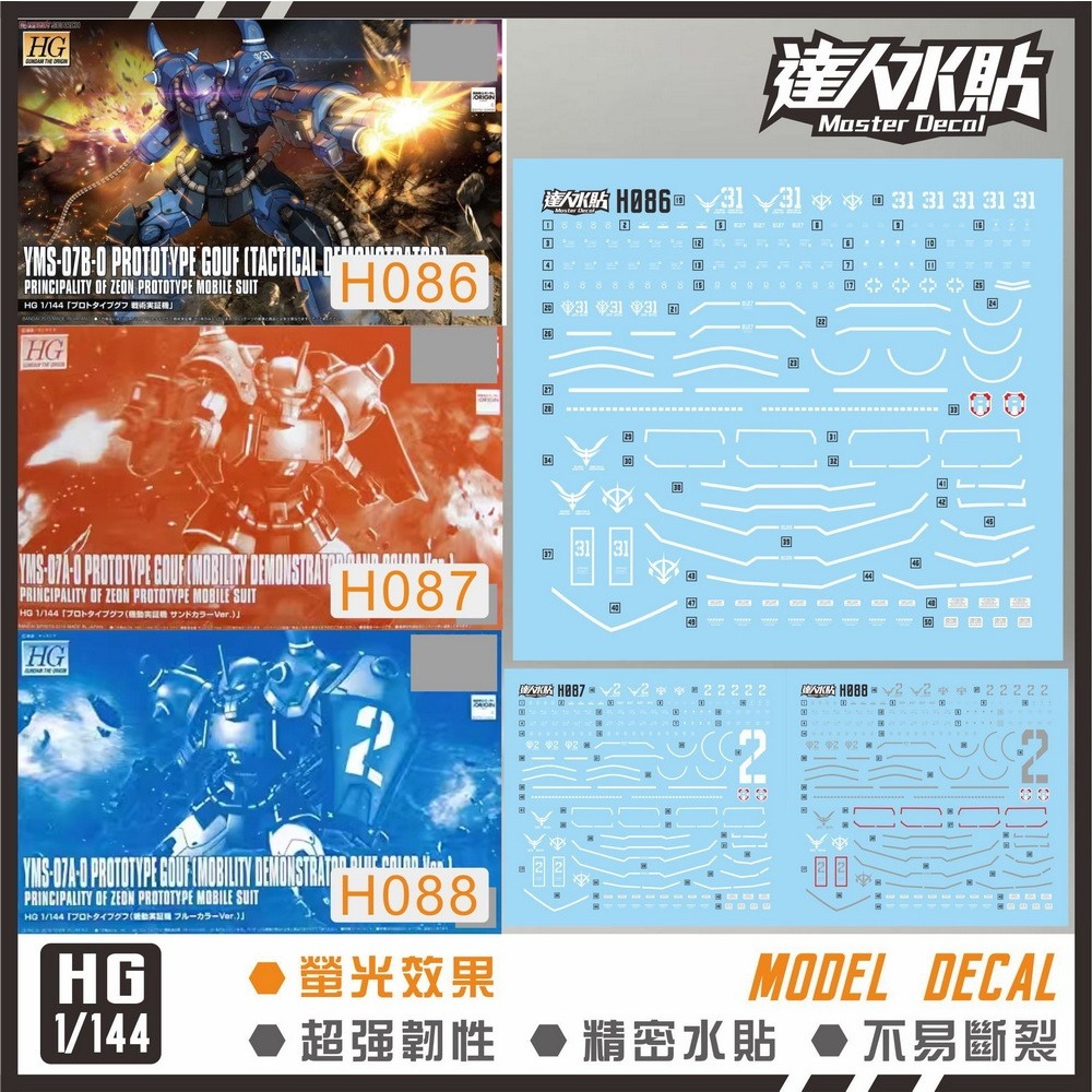 【Max模型小站】達人 (H086/087/088) HG GTO原型古夫沙漠PB試作 1/144 螢光水貼 | 蝦皮購物