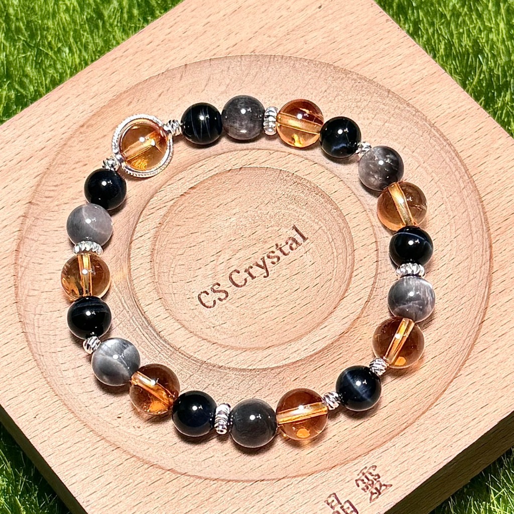 CS Crystal 編號1023 - 黃水晶+黑骨幹+藍虎眼石設計款 | 蝦皮購物