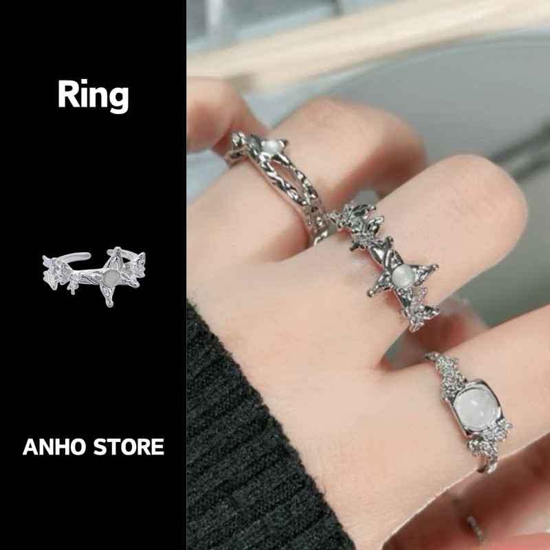 【ANHO】現貨在台/不規則/肌理/十字/花朵/戒指/開口/可調節/女生/組合 | 蝦皮購物