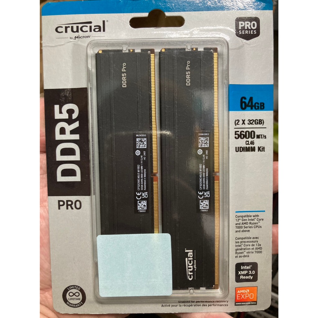 美光 Crucial PRO 64G DDR5-5600 32G*2 桌上型記憶體 全新 自曲優惠價4599 | 蝦皮購物