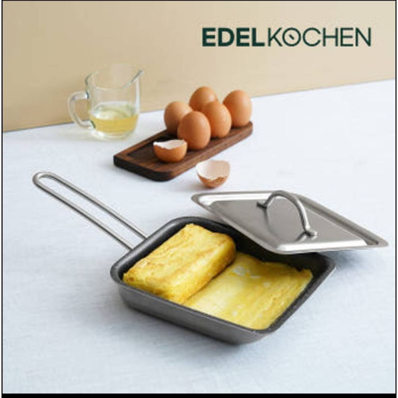 edelkochen 玉子燒煎鍋 方形煎鍋 不鏽鋼不沾平底鍋 附鍋蓋 | 蝦皮購物