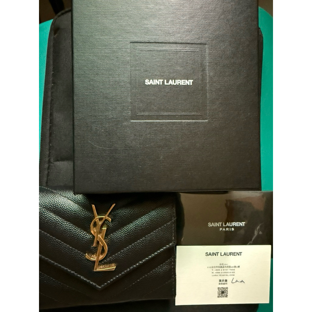 『雙北』【二手 YSL 短夾｜小牛皮荔枝壓紋｜經典黑金】 | 蝦皮購物