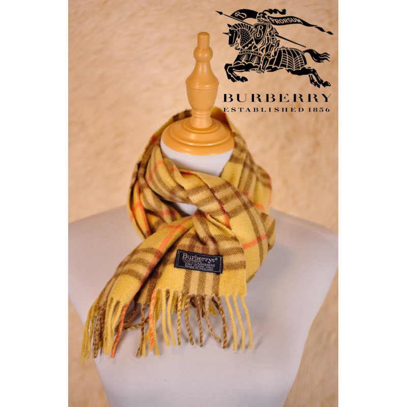 BURBERRY二手正品英國製卡其色編織100%克什米爾羊絨圍巾羊毛日本購入 L箱B212 | 蝦皮購物