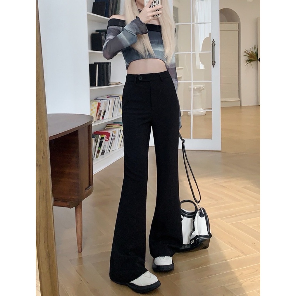 M SELECT 韓系超長腿~ 高質感巨顯瘦西裝挺料 喇叭褲 長腿神褲 落地褲 喇叭長褲 (黑/卡其灰/咖) | 蝦皮購物