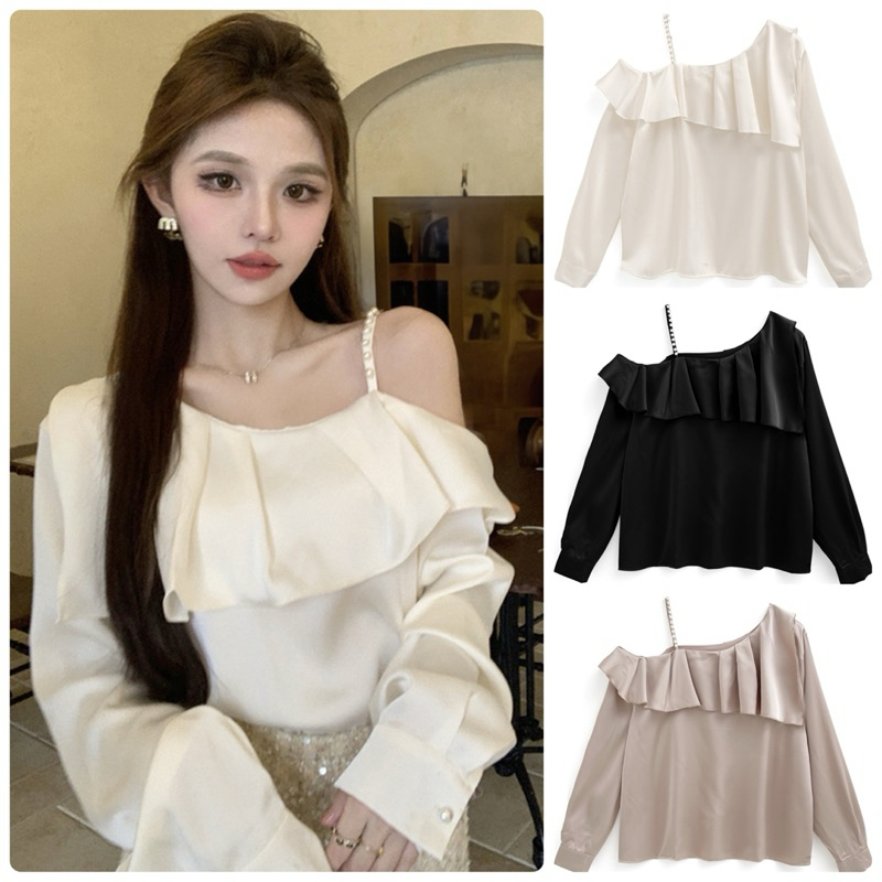 日本代購 花露米。花rumi in JP 日本知名品牌 GRL 官網正貨 露肩 襯衫 荷葉 上衣 單肩 氣質 | 蝦皮購物