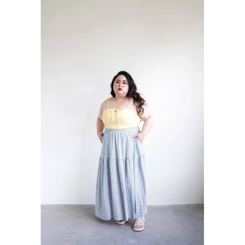 中大尺碼[VVdouble] 在百花裡鬆緊腰頭長裙-藍色 | 蝦皮購物