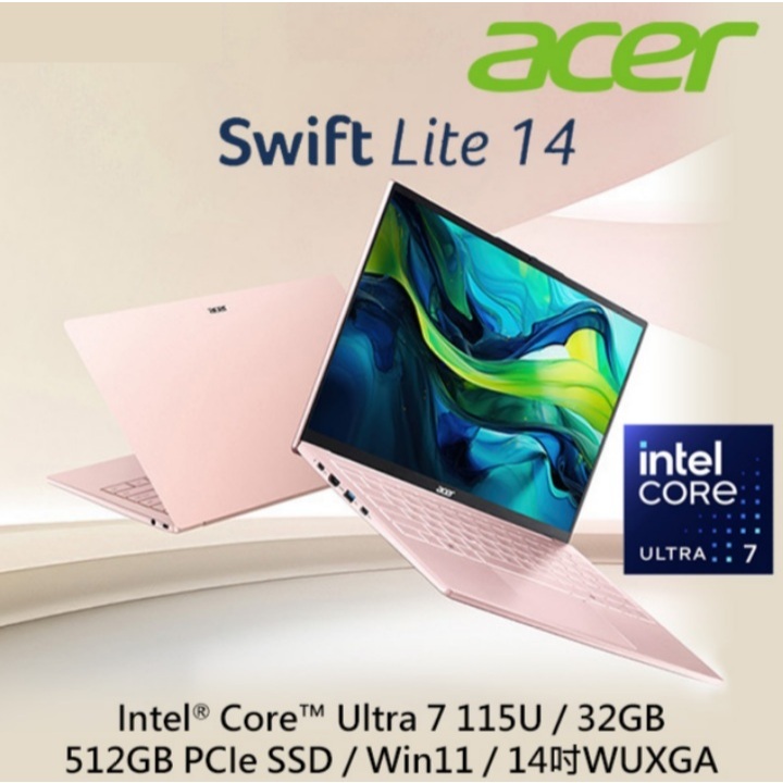 ACER 宏碁 Swift Lite 14吋Ultra7 AI效能筆電 晨曦粉 SFL14-54M-71C8 | 蝦皮購物