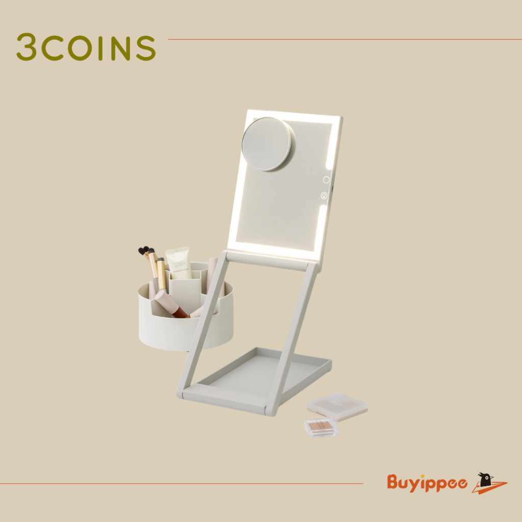 Buyippee 日本🇯🇵代購｜3COINS 可摺疊 LED 化妝鏡 3種燈光 附放大鏡 | 蝦皮購物