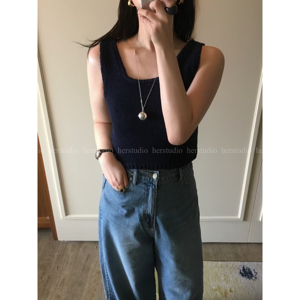 HERStudio韓國代購 高品質鉤織方領短版背心(2col) | 蝦皮購物