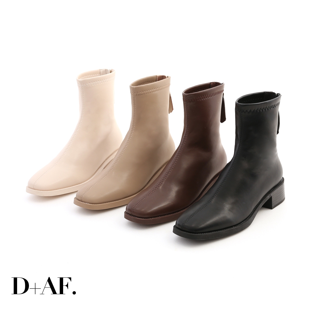 D+AF 短靴 靴子 [百搭時尚中車線方頭木紋跟襪靴] 4色 35-43號 大尺碼 | 蝦皮購物
