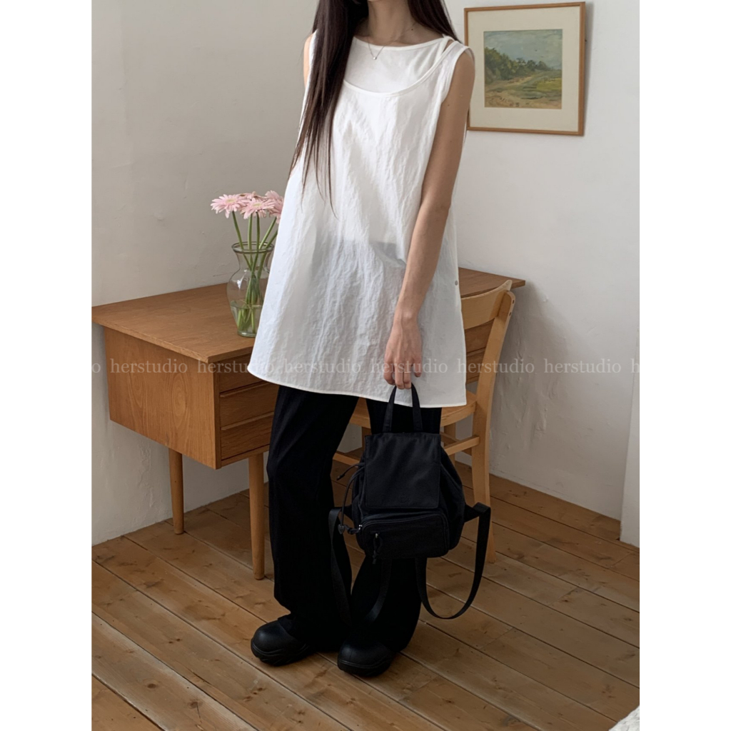 HERStudio韓國代購 輕尼龍銀釦無袖洋裝(2col) | 蝦皮購物