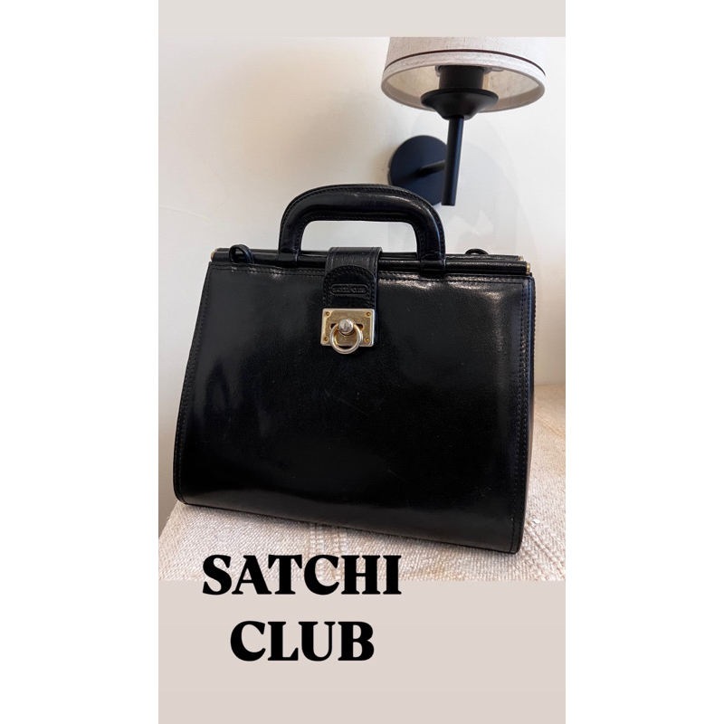 二手絕美古董包SATCHI CLUB黑色真皮手拿包 古著物品 | 蝦皮購物