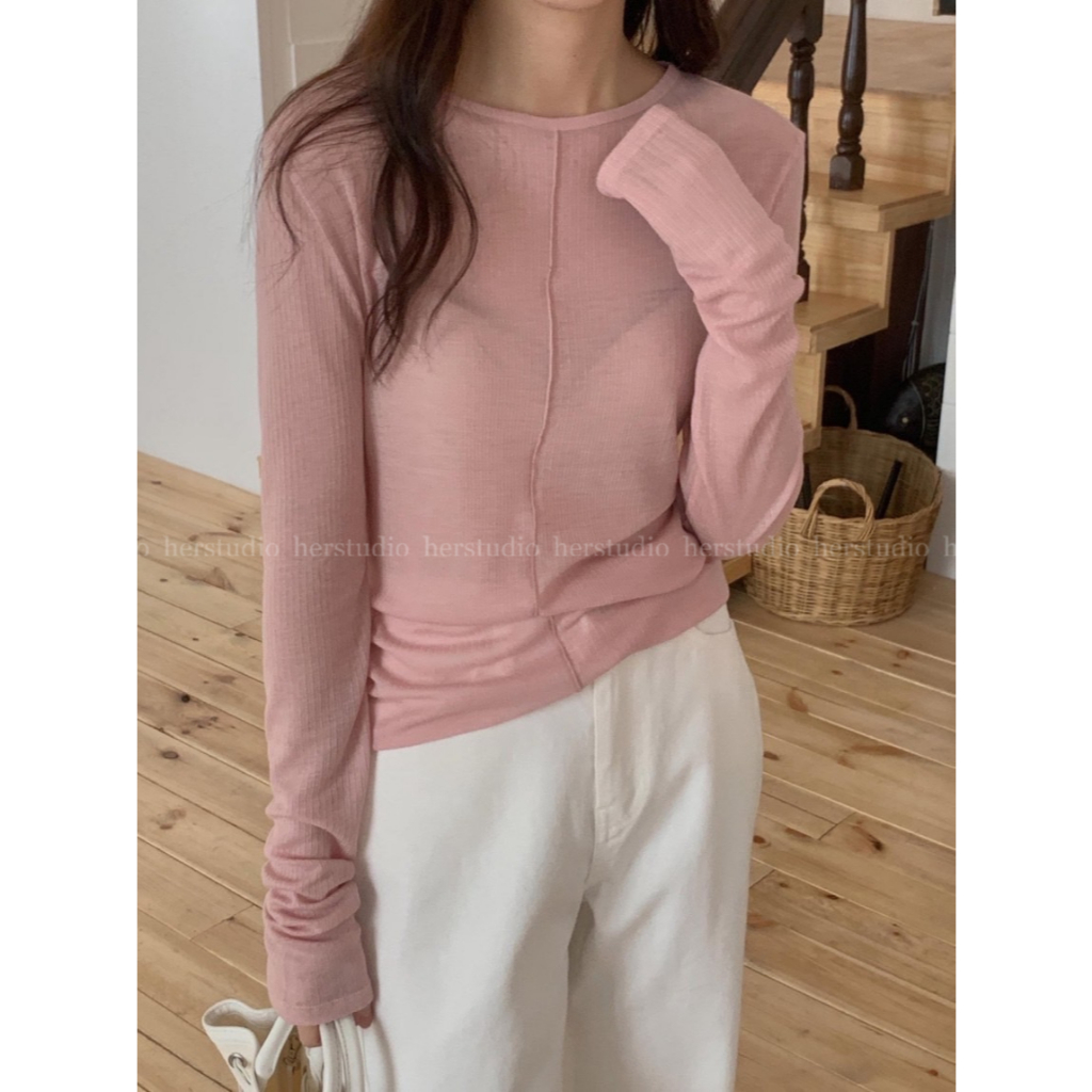 HERStudio韓國代購 中線設計天絲透膚T(5col) | 蝦皮購物