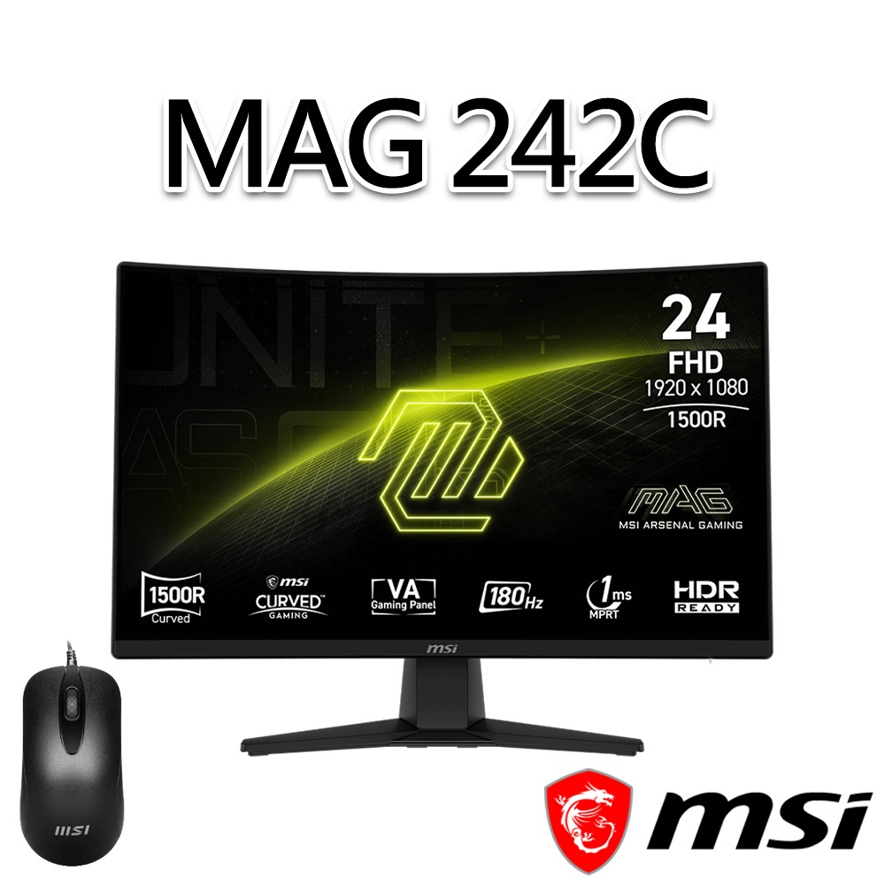 【滑鼠組】msi微星 MAG 242C 23.6吋 曲面電競螢幕(23.6"/1920x1080/16:9/180Hz) | 蝦皮購物