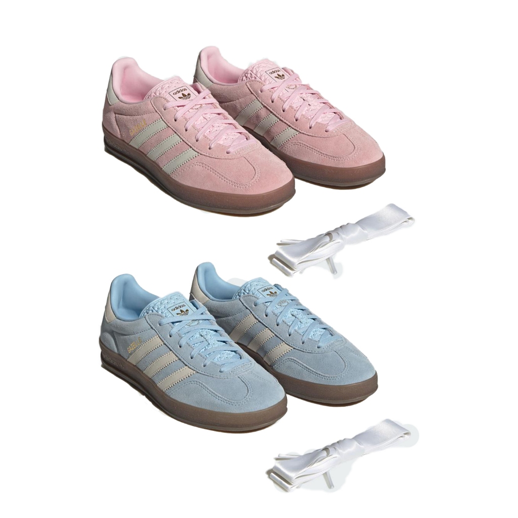 ADIDAS GAZELLE INDOOR W 淡藍 粉 緞帶 焦糖底 休閒 德訓鞋 女鞋【JI2717/JI2716】 | 蝦皮購物