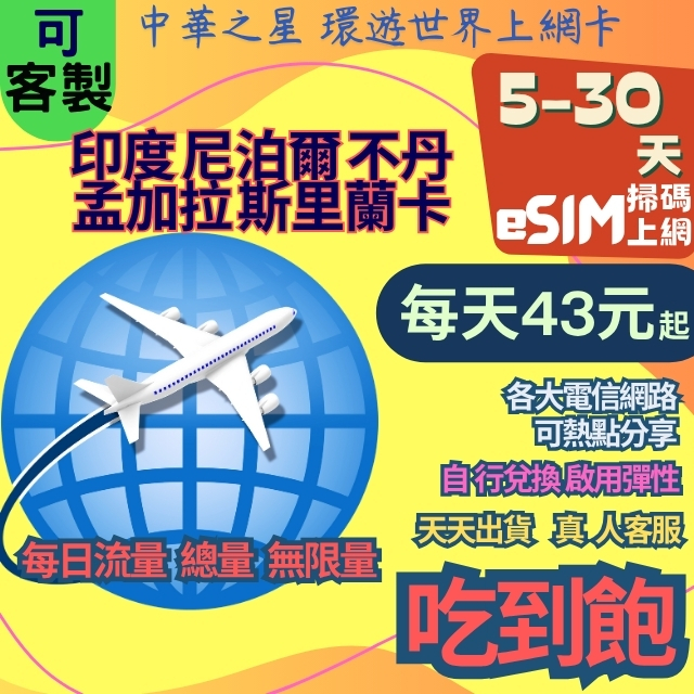 【24H寄出】eSIM 印度 尼泊爾 孟加拉 不丹 斯里蘭卡 5~30天 新德里 孟買 高速 無限量 吃到飽 不降速 | 蝦皮購物