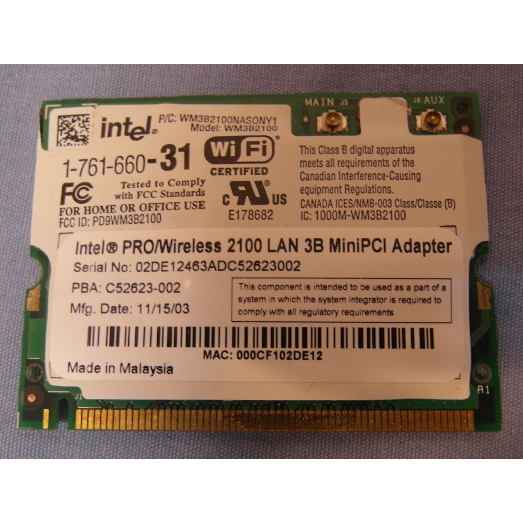 Intel PRO/Wireless 2100 LAN 3B MiniPCI 轉接器 (WM3B2100)筆電無線網卡 | 蝦皮購物