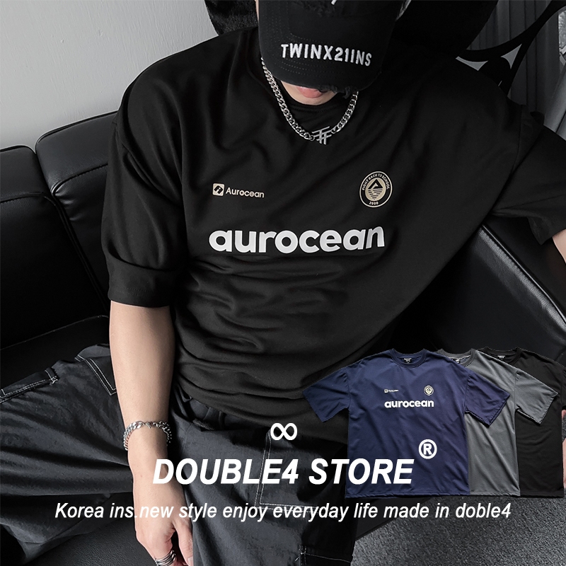 【DOUBLE4】賽車風短袖 運動風 復古配色 AUROCEAN 寬鬆 細絨 大版 男裝 2507 | 蝦皮購物