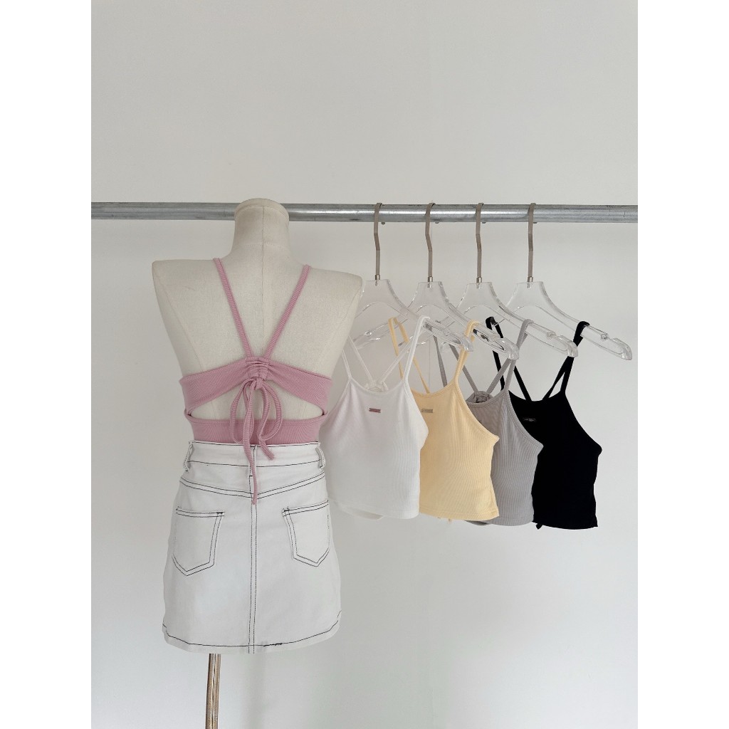 【Rina.space】韓系美背渡假風抽繩罩杯背心/罩杯可拆/背心/百搭單品 | 蝦皮購物