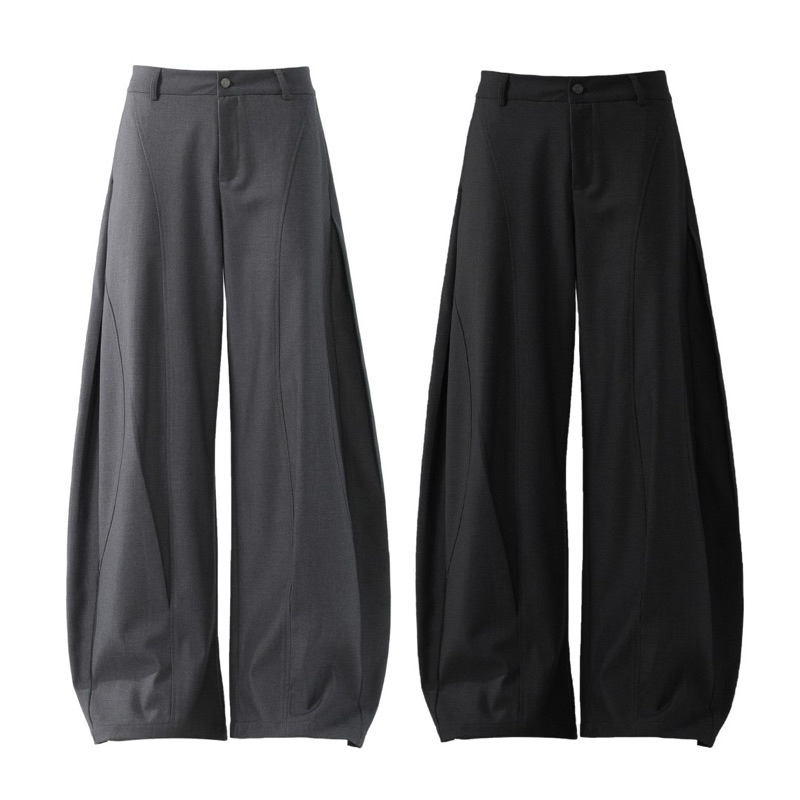 【JoHenson】彎刀闊腿西裝褲 寬鬆 街頭 美式 韓系 | 蝦皮購物