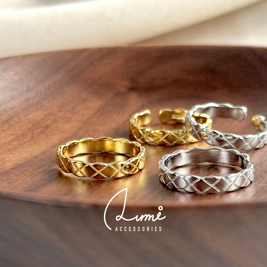 [ALUMI] 現貨-菱格銀戒｜S925純銀 鍍18K金 小香風 開口戒 飾品 純銀戒指 | 蝦皮購物