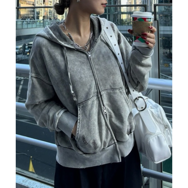 。S郎。（現貨）自留推薦！JS Jean*sis復古洗舊磨損破壞加工雙向拉鏈連帽外套夾克 | 蝦皮購物
