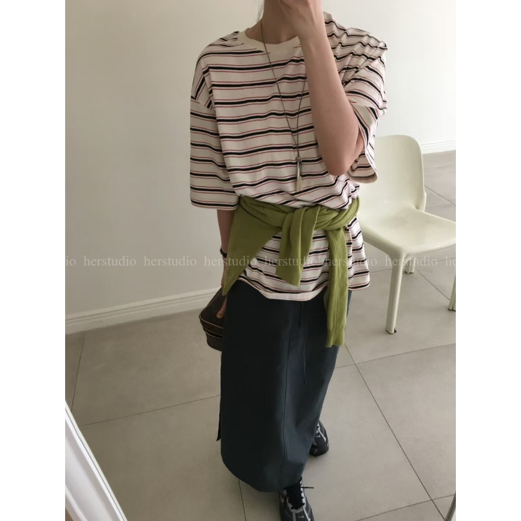HERStudio韓國代購 高品質落肩混色條紋T(3col) | 蝦皮購物