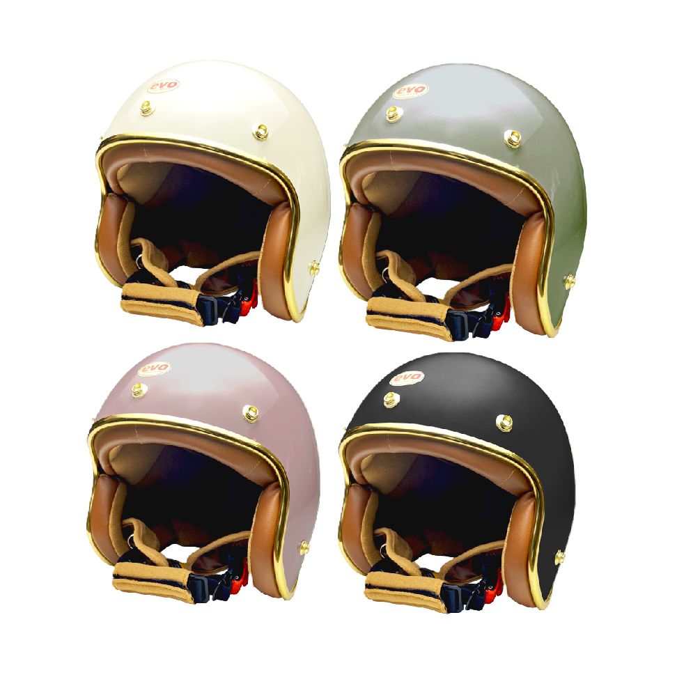 EVO CA-310 CA310 安全帽 乳膠版 多色可選 金色邊條 復古帽 金屬插扣 半拆洗 半罩 | 蝦皮購物