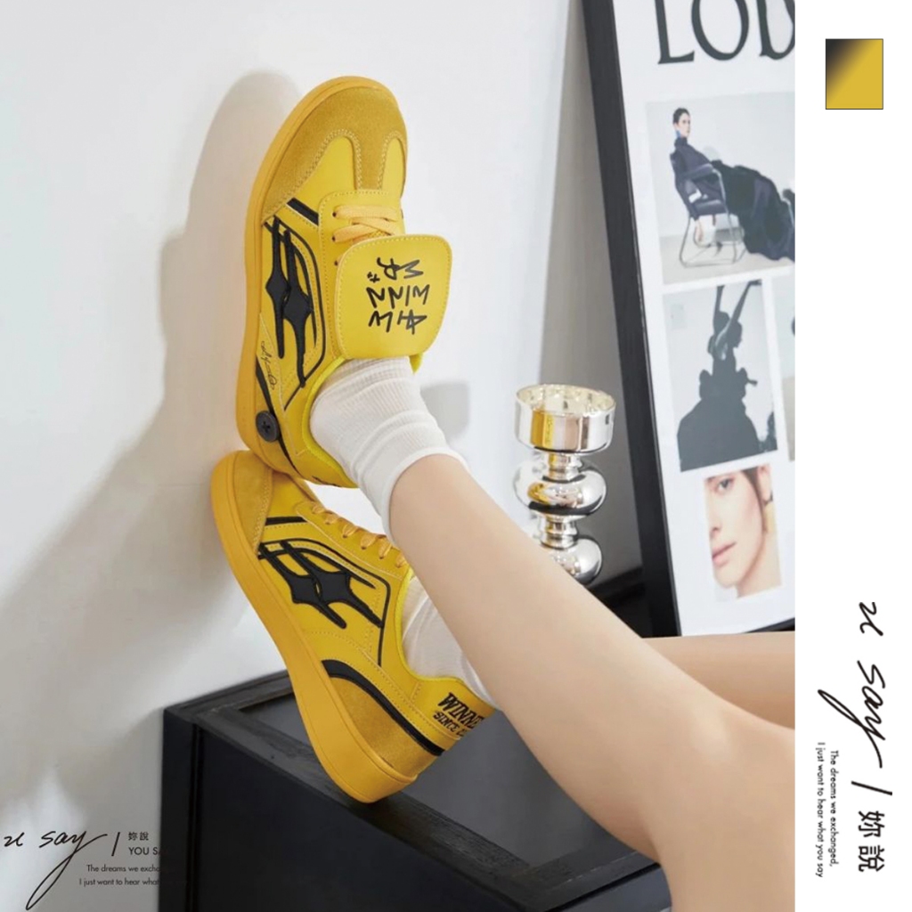 ～YOU SAY～台北實體門市經銷授權 送耳機 Killwinner 張員瑛同款德訓鞋 翻蓋鞋舌 麂皮 鬼塚虎 黃色 | 蝦皮購物