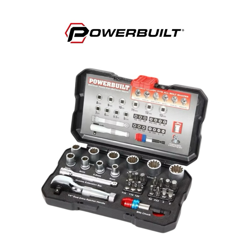 【寶力優工具】Powerbuilt 28件式雙頭迷你 棘輪萬用套筒組 兩分/起子短板棘輪板手 | 蝦皮購物