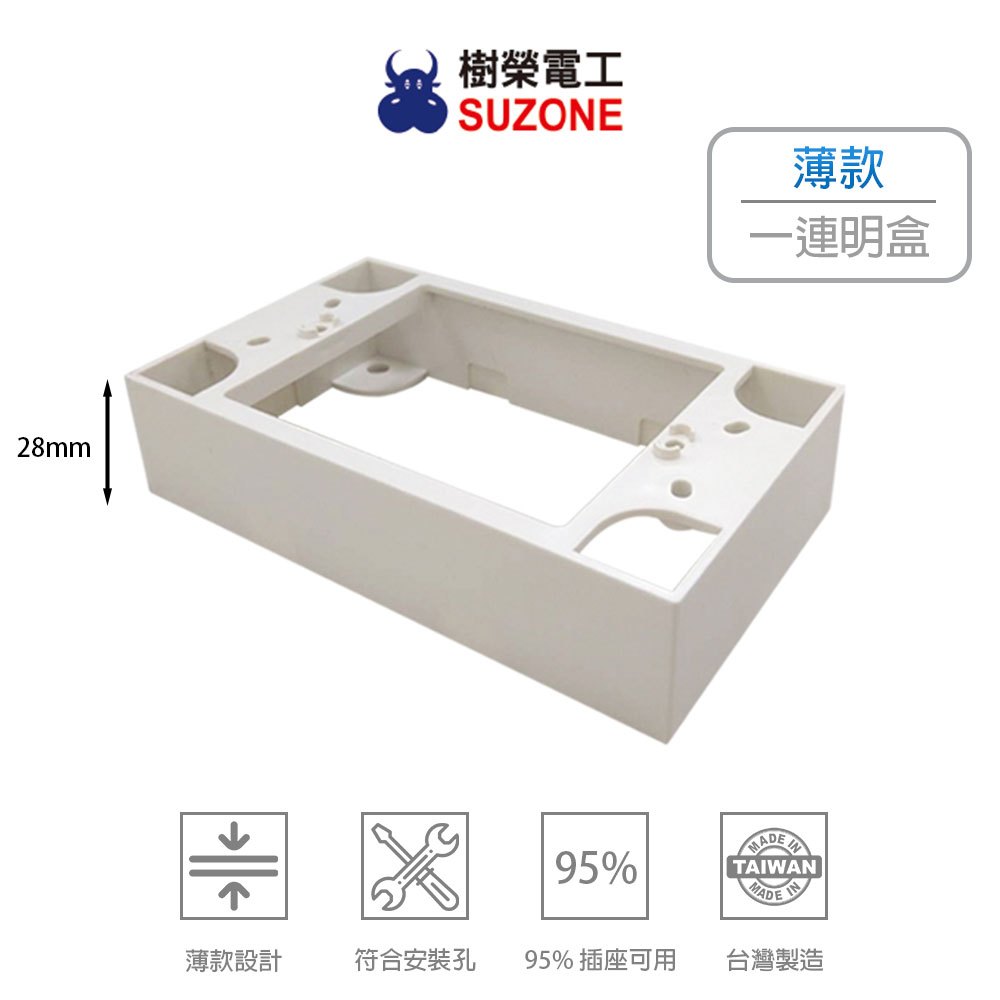 樹榮電工 SUZONE 薄款一連明盒 明BOX 開關盒 插座盒 塑膠盒 接線盒 1P 面板用 一體成型 (含發票) | 蝦皮購物