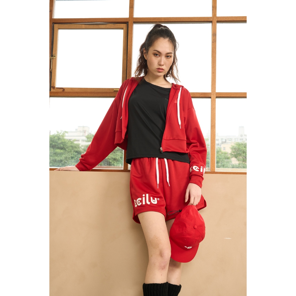 【CCILU】女款 環保紗運動短褲-黑/深紅 | 蝦皮購物