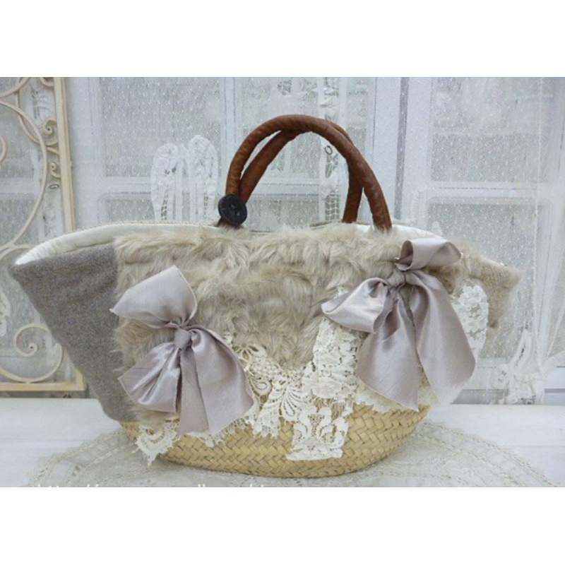 現貨 日本製 veerle 蕾絲 蝴蝶結 手工 marche bag 藤籃 手提籃 | 蝦皮購物