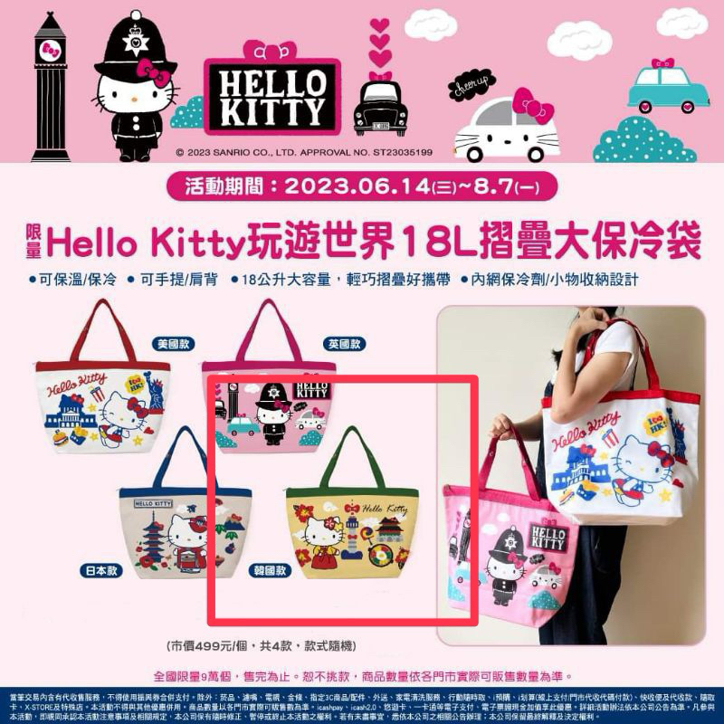 【全新現貨】 711 Hello Kitty玩遊世界18L摺疊大保冷袋（韓國款） | 蝦皮購物
