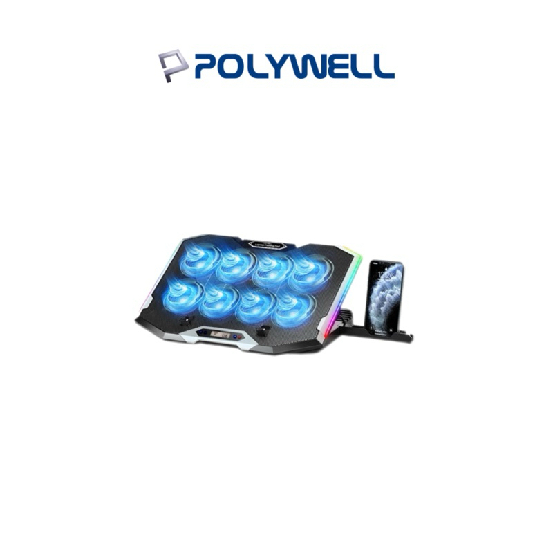 【POLYWELL】8風扇筆電散熱支架 10色RGB燈 五段角度可調 風速可控 筆電散熱 附手機支架 筆電降溫墊 | 蝦皮購物