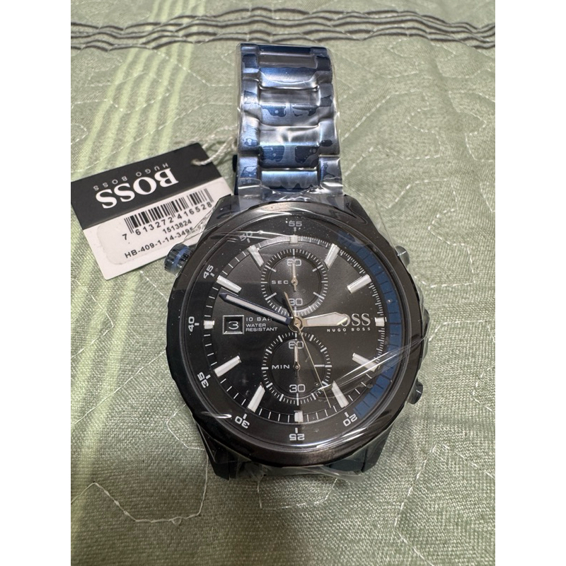 HUGO BOSS Globetrotter 黑色面錶盤 夜色藍色不鏽鋼錶帶 石英 雙眼計時 男士手錶 1513824 | 蝦皮購物