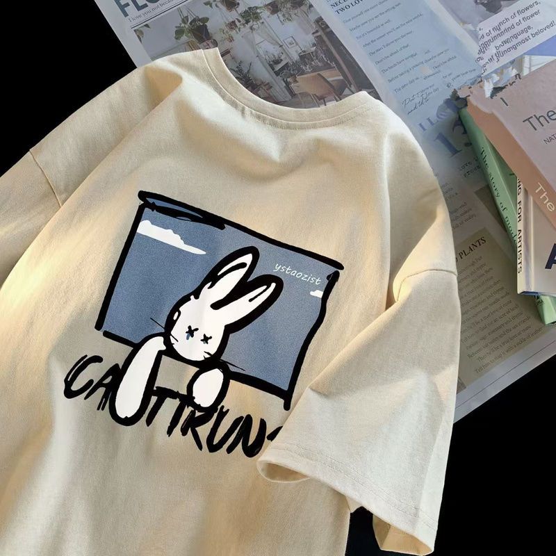 【現貨當天出】憂鬱兔 美式復古短袖 260g純棉重磅t恤 印花t 高街潮牌短袖oversize短tee夏天吸汗透氣衣服 | 蝦皮購物