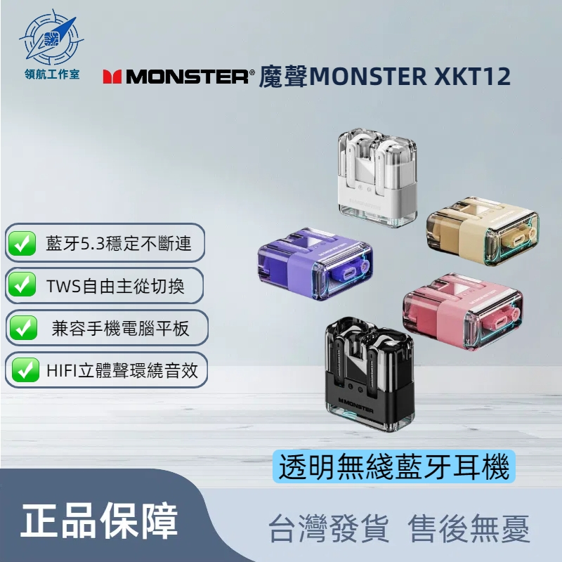 🔥台灣出貨🔥魔聲Monster XKT12真無線藍牙耳機運動音樂耳機.高品質降噪耳機 時尚透明開放式機艙超長續航藍牙耳機 | 蝦皮購物